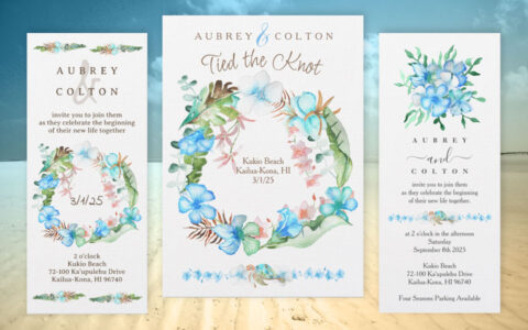 Dreamy Blue Watercolor Hibiscus Wedding Invitations | jblissart